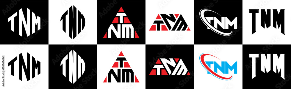 TNM letter logo design in six style. TNM polygon, circle, triangle ...