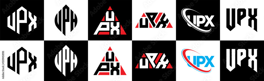 UPX letter logo design in six style. UPX polygon, circle, triangle ...
