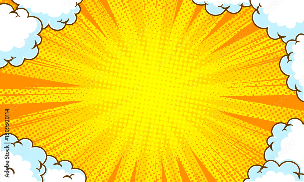 Comic yellow cartoon background design with cloud illustration art ...