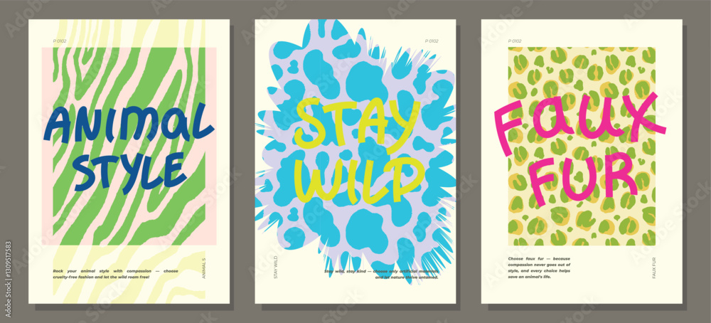 Trendy posters with overlapping hand drawn lettering text on wildlife ...
