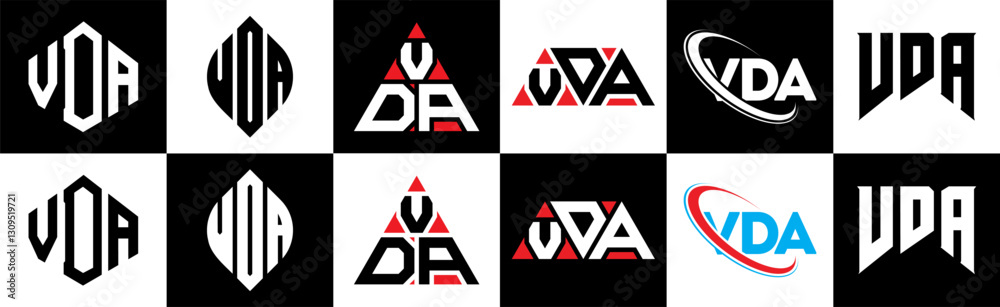VDA letter logo design in six style. VDA polygon, circle, triangle ...