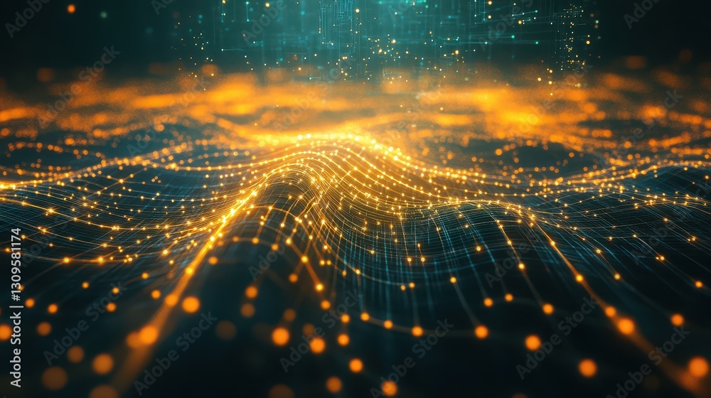 Glowing qubits interacting in a futuristic digital network, nextgen ...