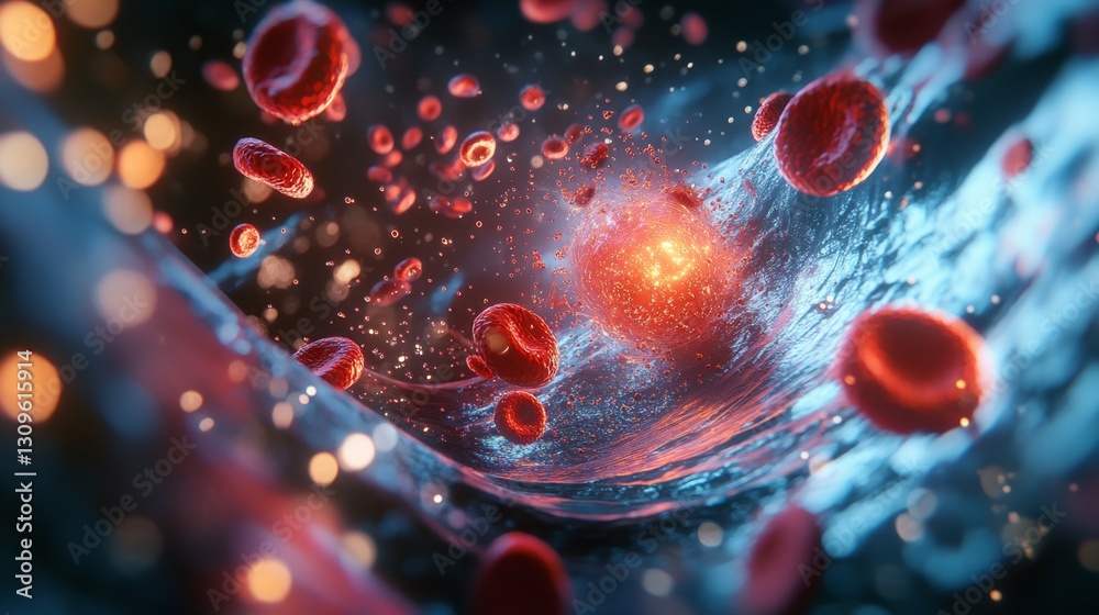 Flowing red blood cells under microscope realistic microscopic image in ...