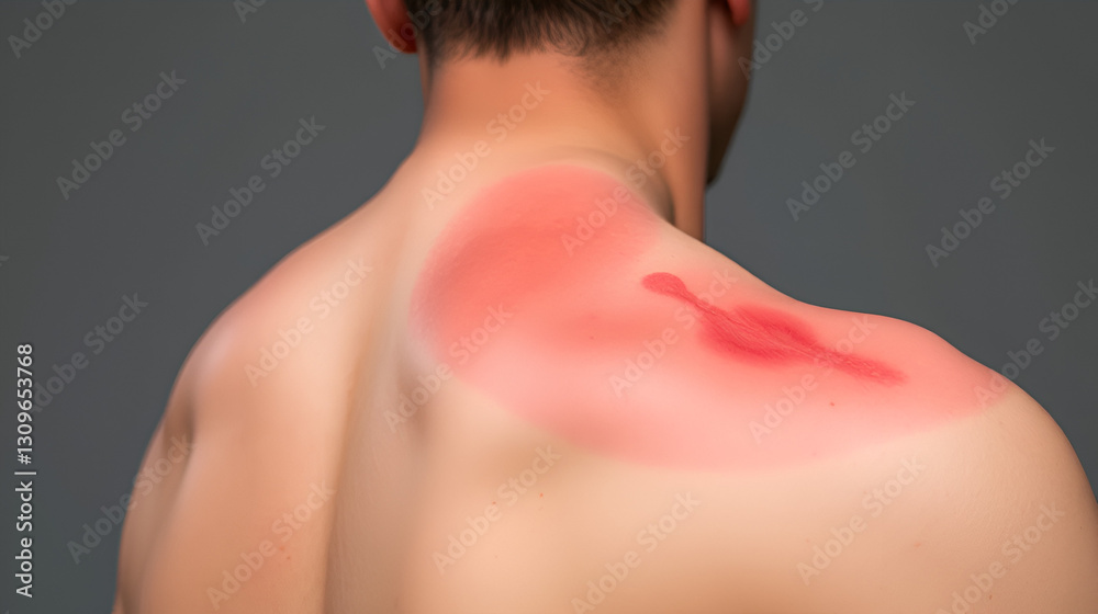 Injured Shoulder With Visible Bruising And Pain Markings Represent The ...