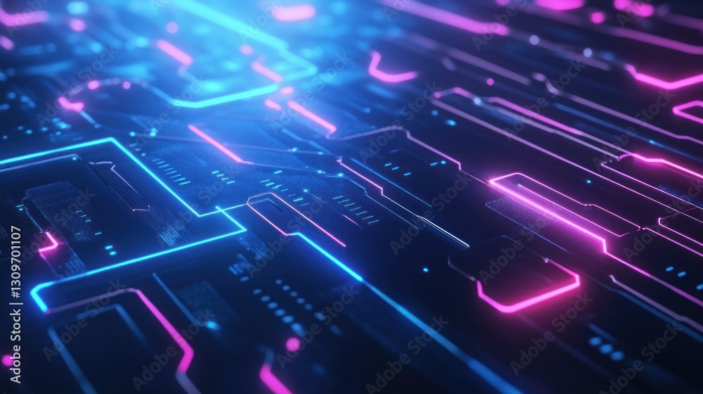 Pure background with subtle neon circuit patterns stretching across the ...