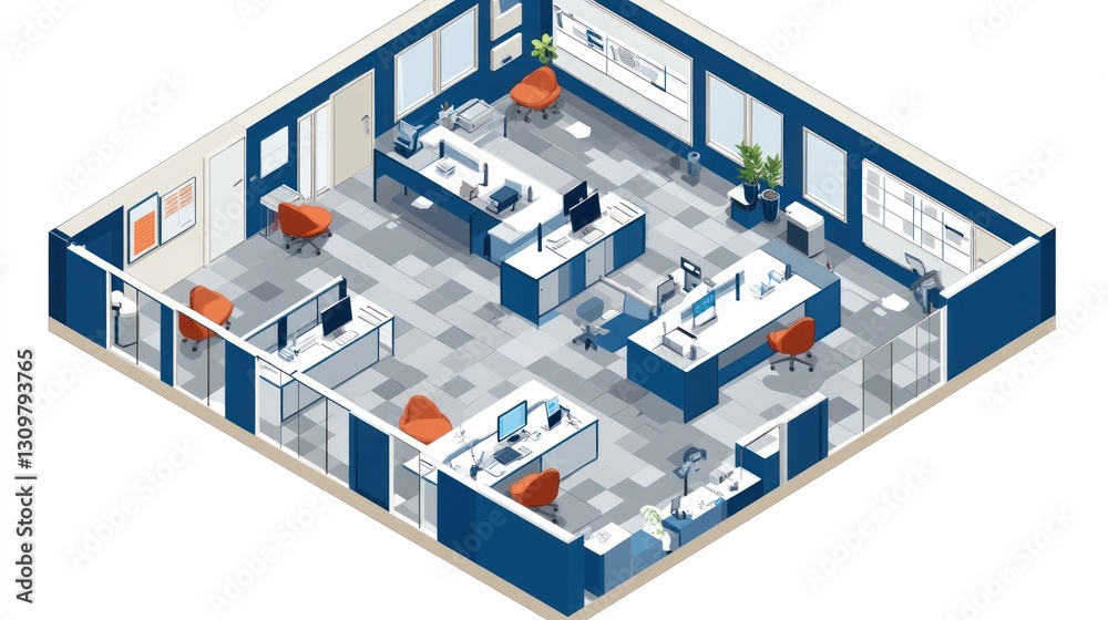 Office Layout Plan, Isometric View Stock Illustration | Adobe Stock