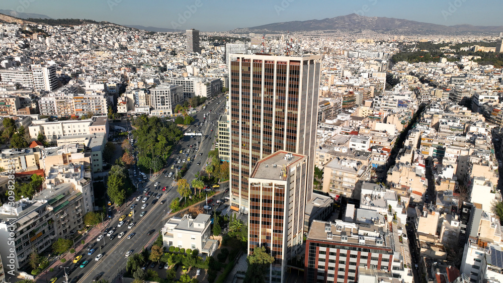 Aerial drone photo of 28 storey Tower of Athens skyscraper, tallest ...