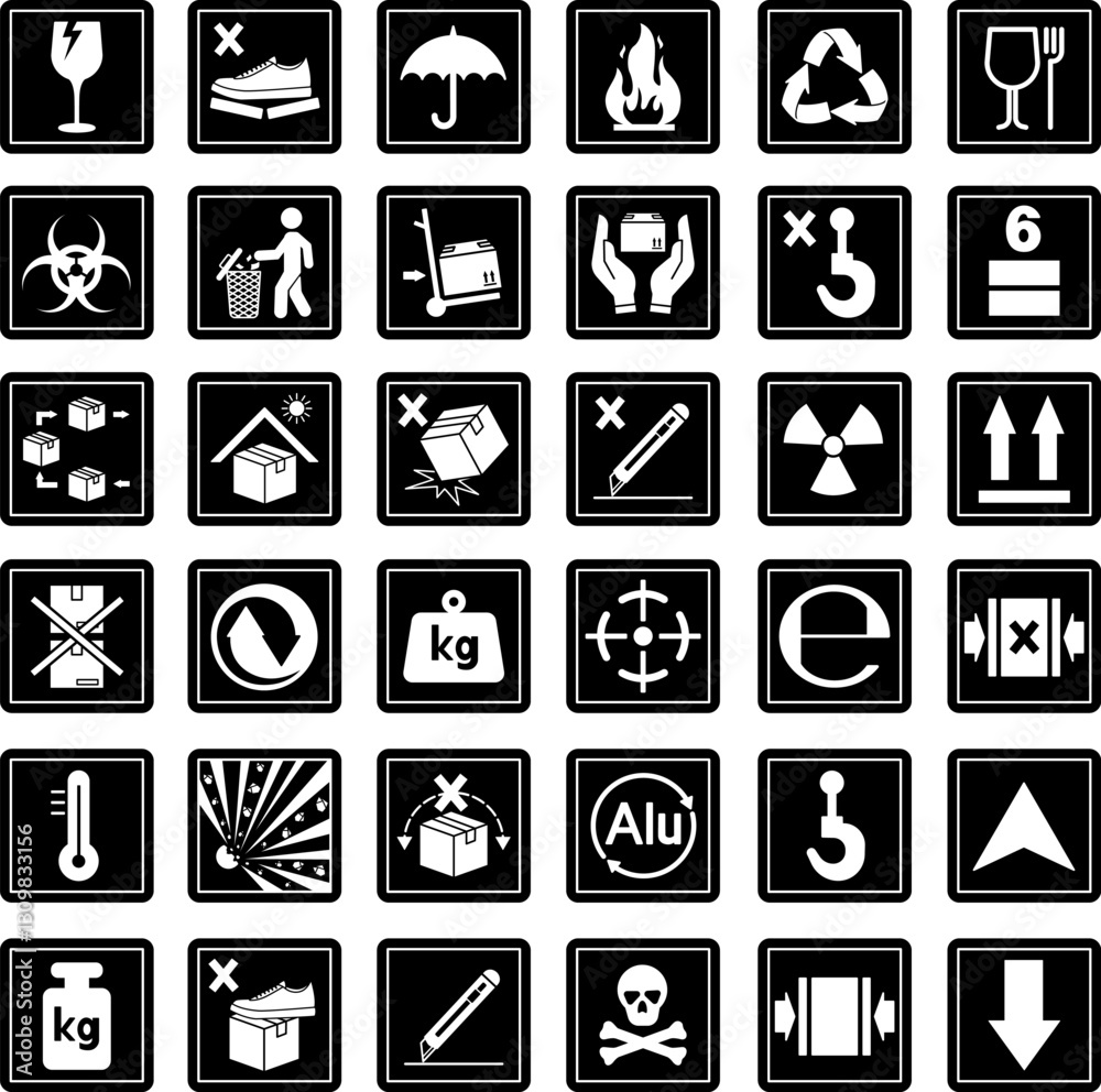 Black Cardboard Packaging Label. Logistics, Shipping. Vector Stickers ...