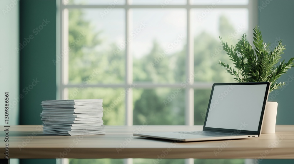 A hiring executive analyzing resumes in a modern office, stacks of CVs ...