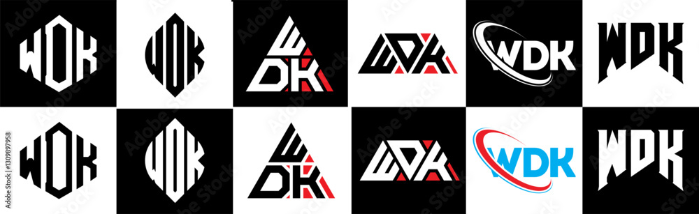 WDK letter logo design in six style. WDK polygon, circle, triangle ...