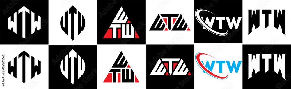 WTW letter logo design in six style. WTW polygon, circle, triangle ...