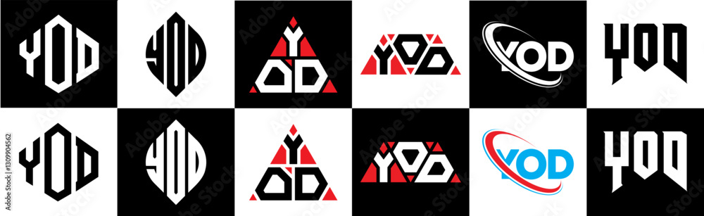 YOD letter logo design in six style. YOD polygon, circle, triangle ...
