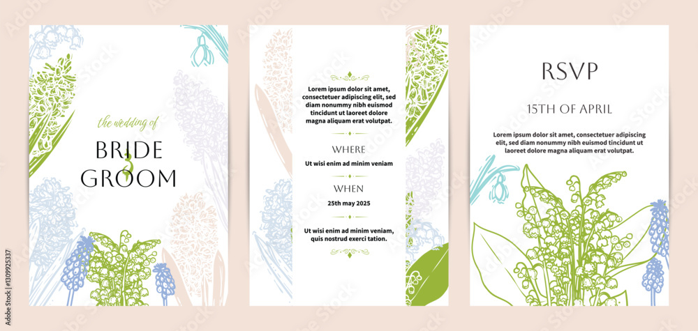 Colorful saturated and bright beautiful wedding invitations. Modern A4 ...