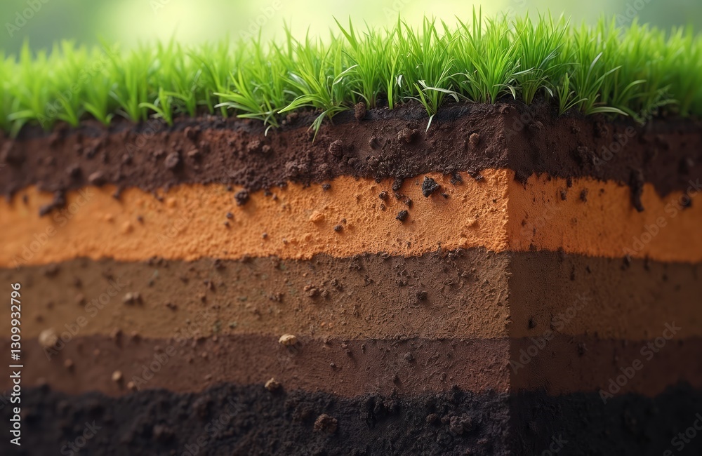 Underground soil layers cross section, earth erosion ground with green ...