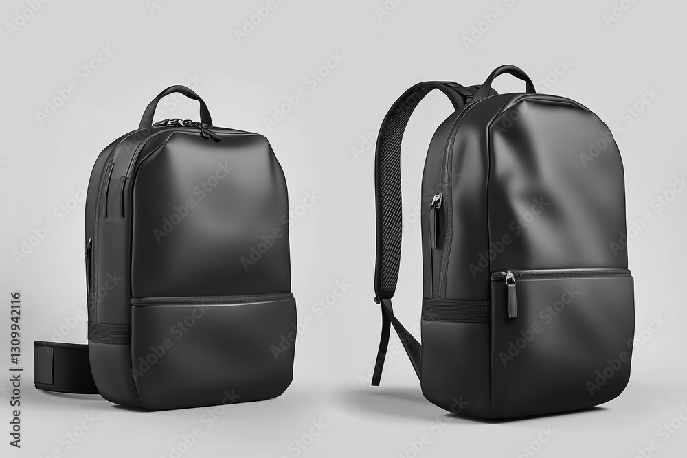 Realistic mockups of a black backpack, shown from various angles ...