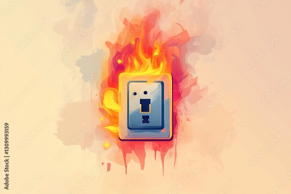 Electrical outlet with plug on fire. Overload of network. Short circuit ...