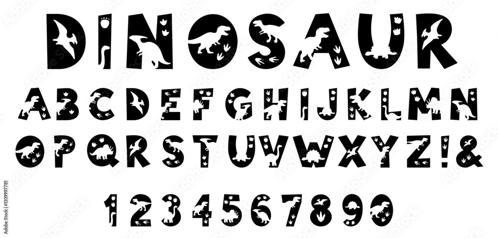 Decorative Dinosaur Silhouette Themed Alphabet Letter and Number ...