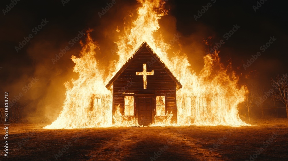 Foto Inferno of Faith: A Church Consumed by Flames and Meaning, Darkly ...