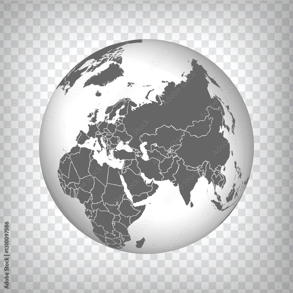 Globe of Earth with borders of all countries isolated. High quality ...