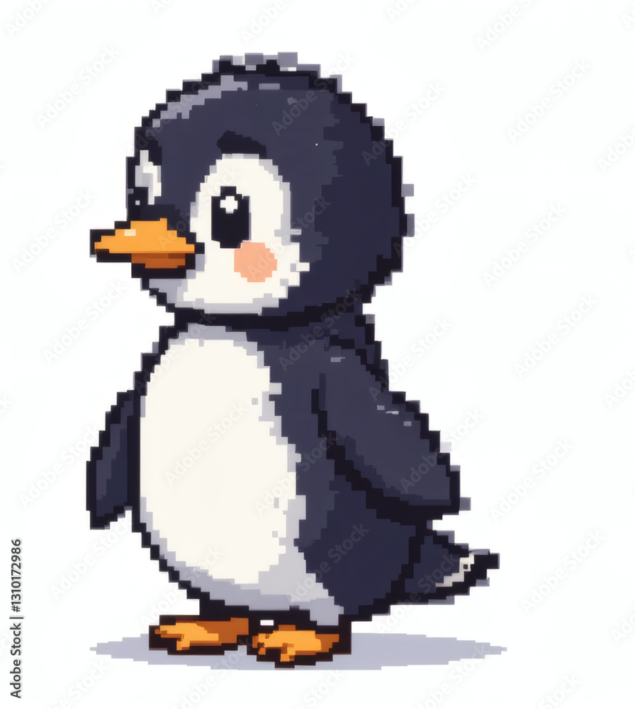 Isolated 8-bit pixel penguin character in two angles, front-facing ...