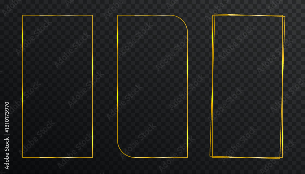 Shiny gold frame with glow shine flare effect and drop shadow on ...