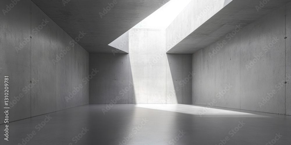 Abstract empty, modern concrete room with panel wall, ceiling light ...