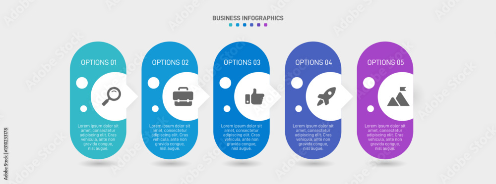 Horizontal progress bar featuring 5 arrow-shaped elements, symbolizing ...