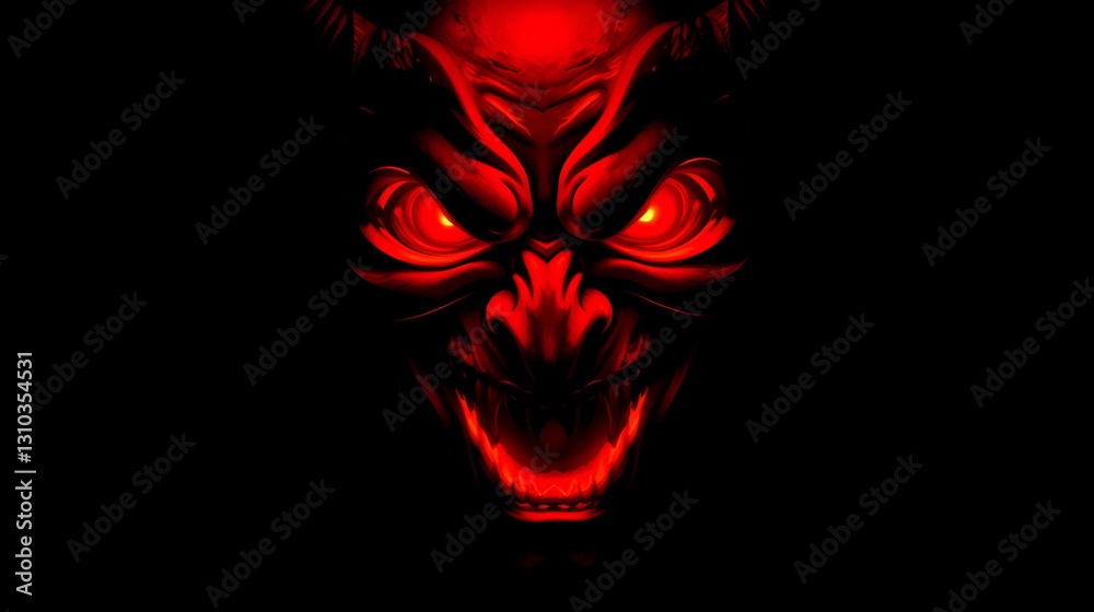 A red demon face glowing in the dark, laughing maniacally Stock ...