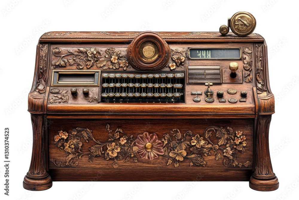 Unique antique cash register with intricate floral designs and ...