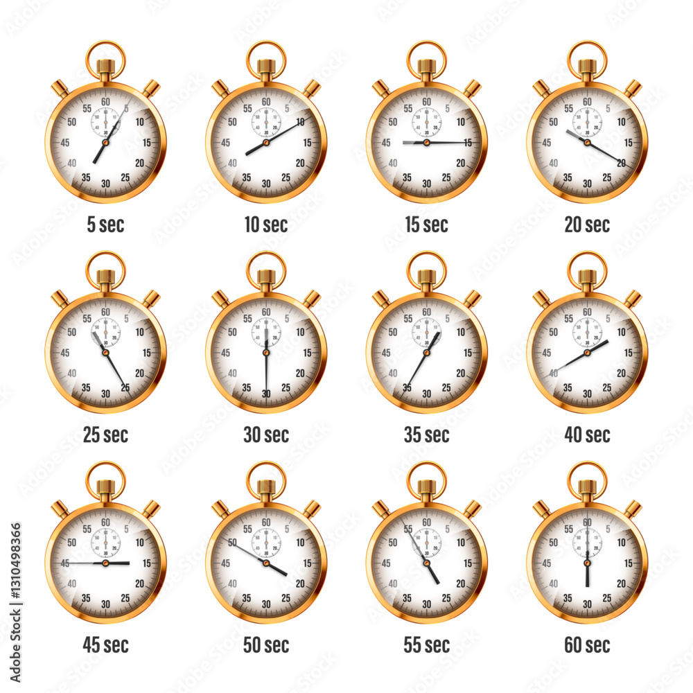 Realistic classic stopwatch. Shiny golden metal chronometer, time ...