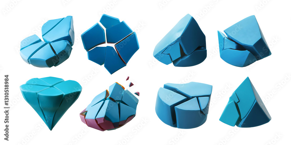 Collection of Blue Fragmented Rock Shapes for 3D Design Projects ...