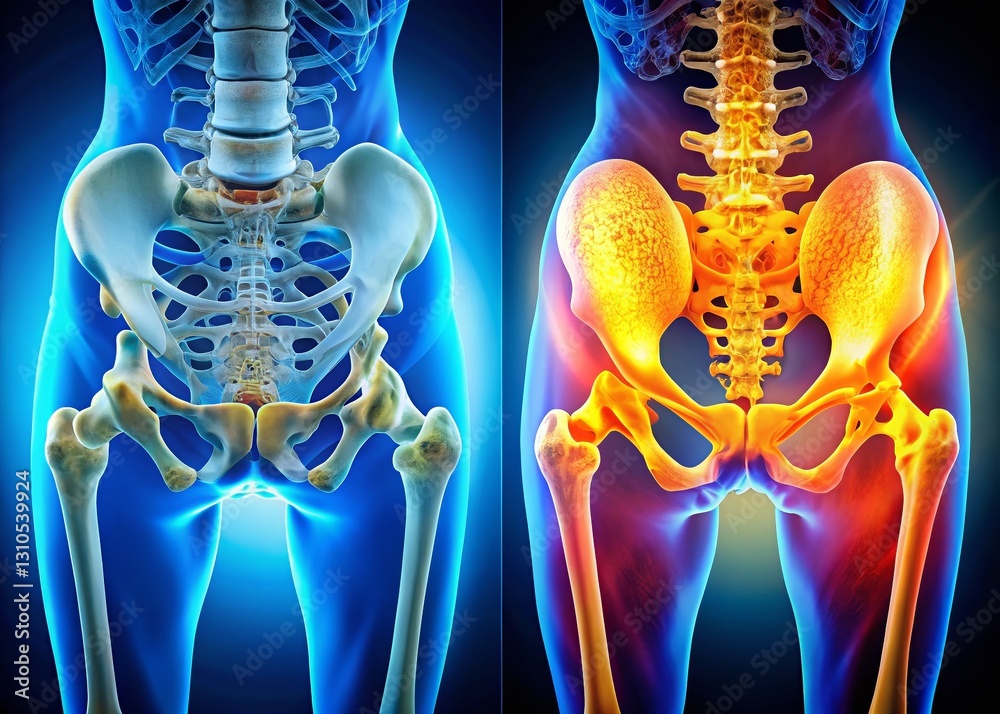 Healthy vs. Unhealthy Bone Structure: Pelvis & Femur Comparison Stock ...