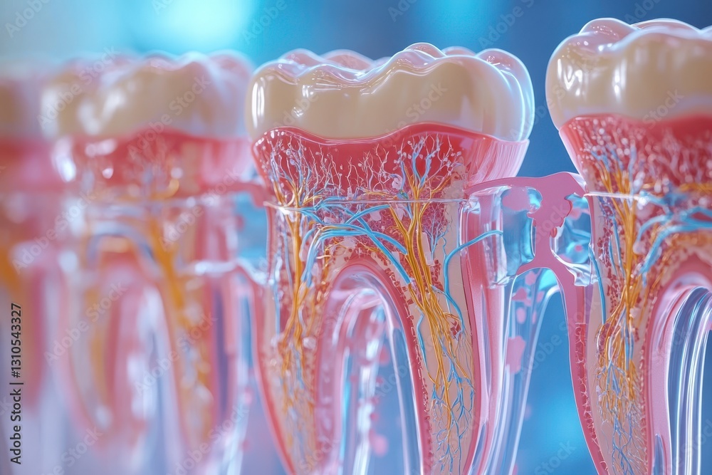 Tooth Anatomy Model Display, Detailed Nerve Structure, Pink and Cream ...