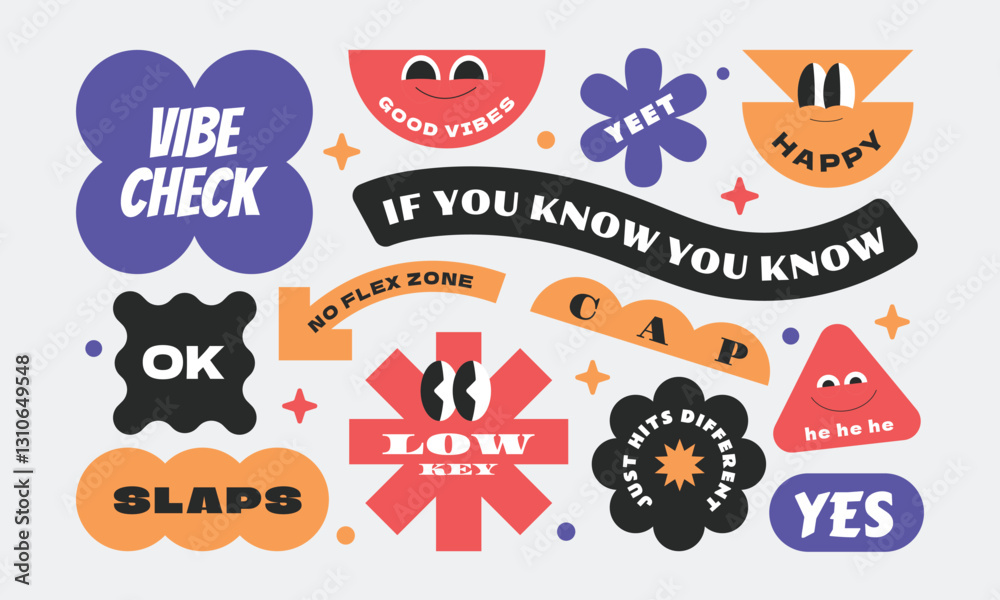 Groovy cartoon stickers, patch, label collection. Y2k style character ...