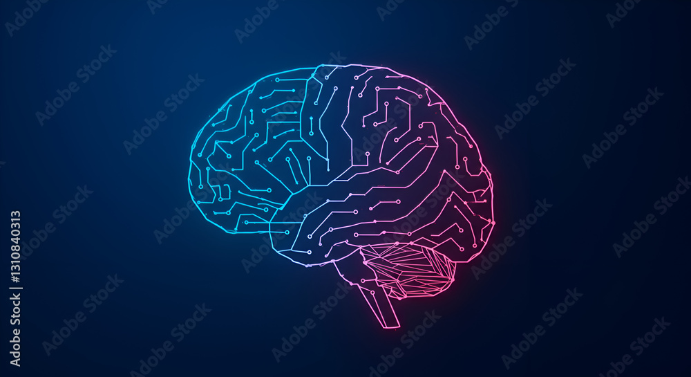 Minimal AI Brain Outline - Simple Brain Stock Image with Glowing Nodes ...