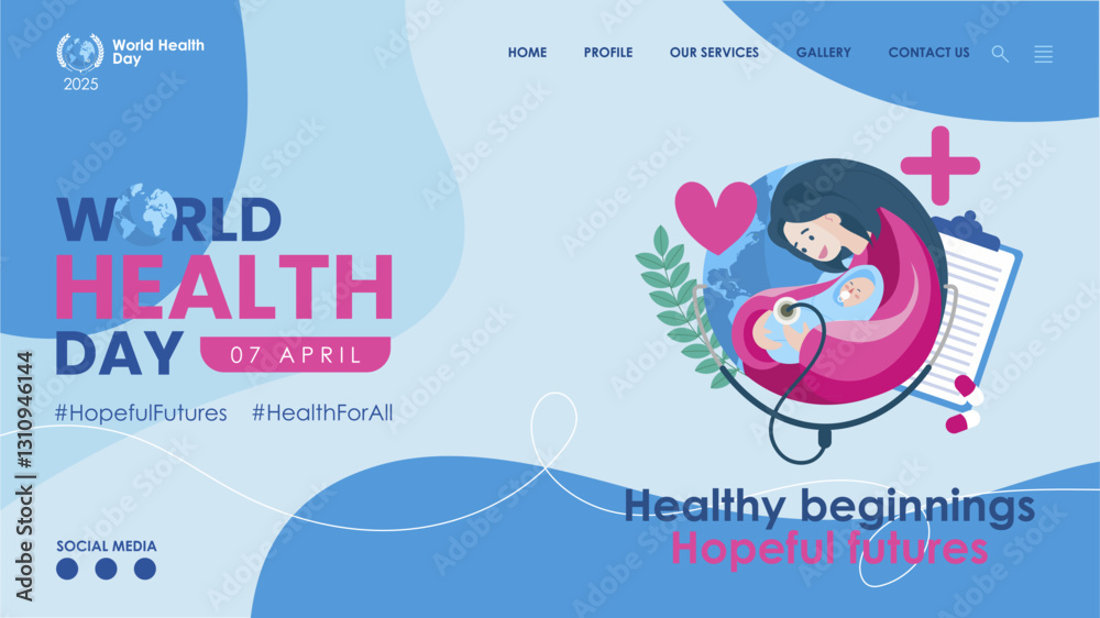 World Health Day 2025 landing page banner with mother and newborn and ...