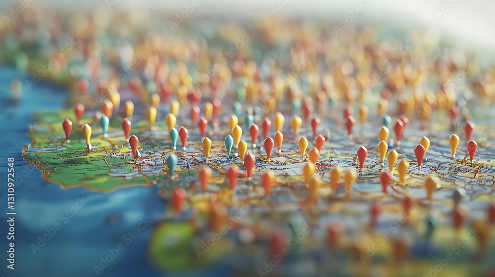 Map of Europe with Location Pins, A detailed map of Europe with yellow ...