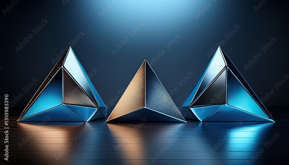 Floating pyramid prism triangle tetrahedrons with brushed metal texture ...