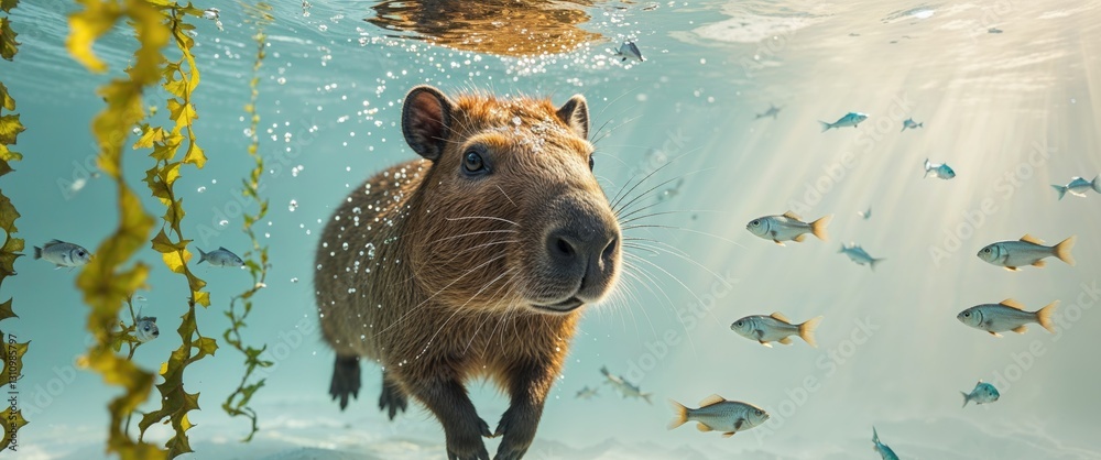 Capybara swimming under the sea nature aquatic life. Stock Photo ...