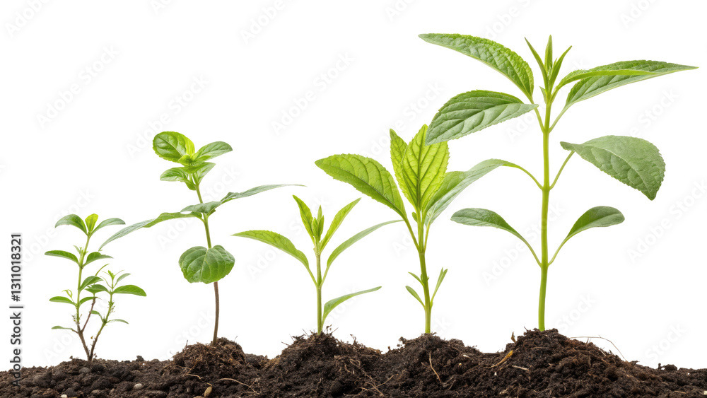 Stages of Plant Growth from Seedling to Sapling in Soil Stock Photo ...