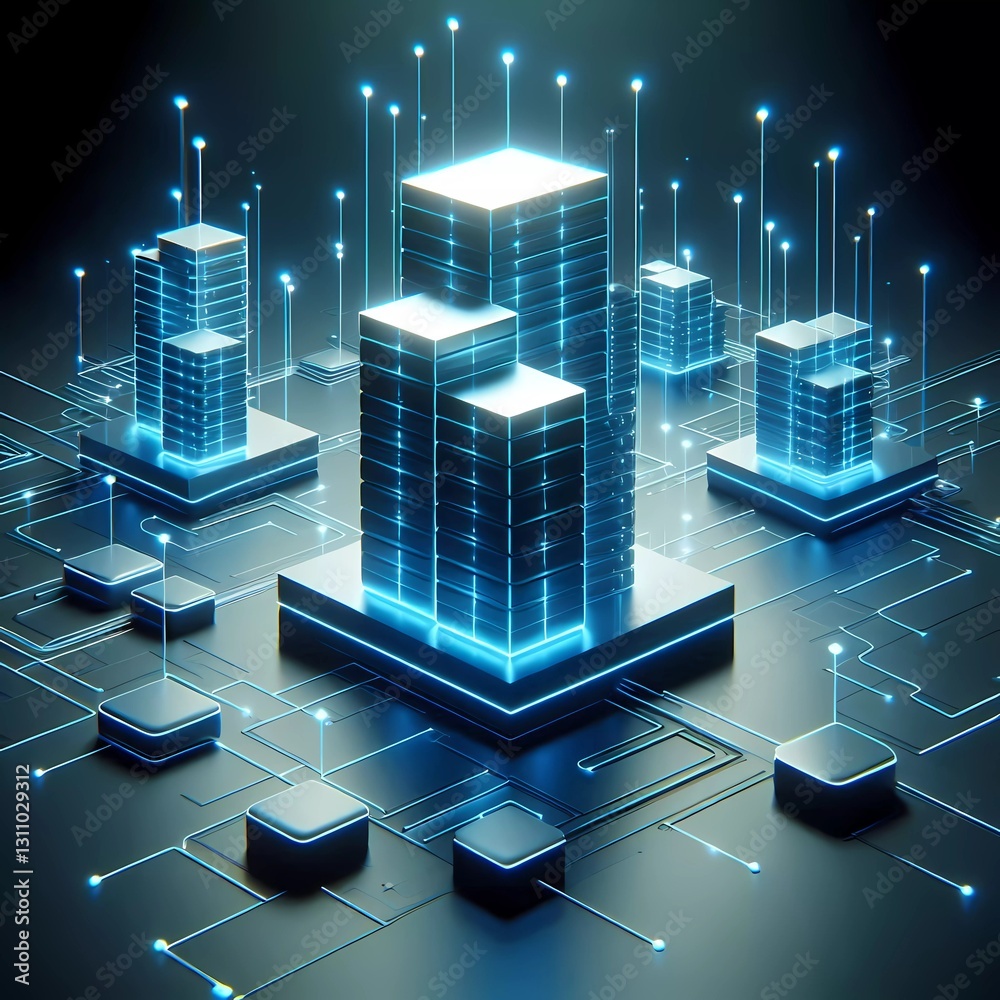 Abstract diversity virtual artificial intelligence high tech ultra minimalist 3D data center ...