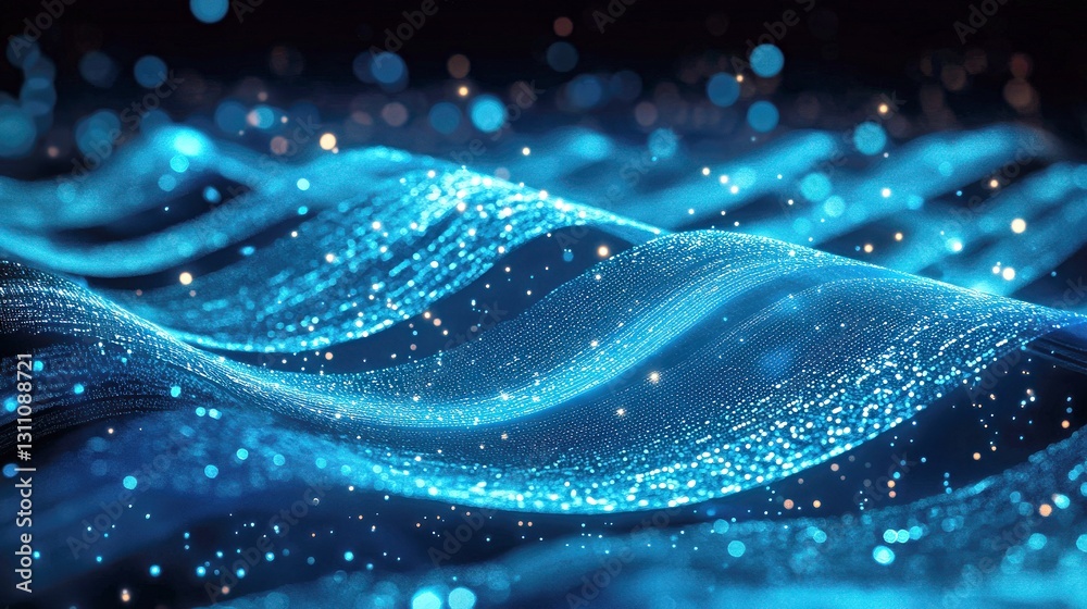 Glowing blue wave forms an abstract digital background. Blue wave with ...