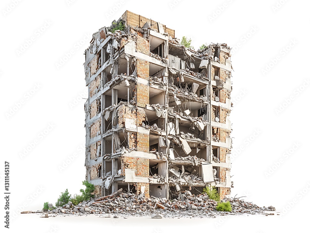 Building Destruction: A stark image of a multi-story building, reduced ...