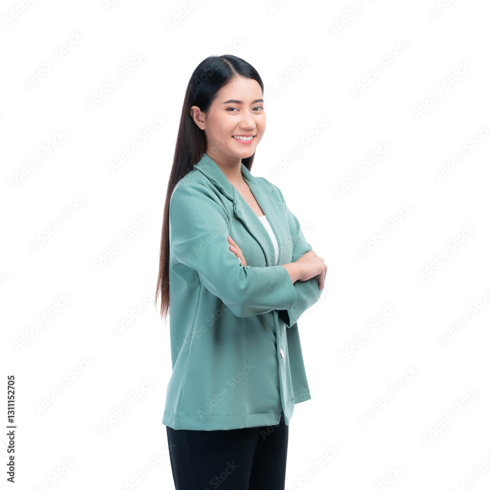 Confident Asian Business woman in Green Blazer Standing with Arms ...