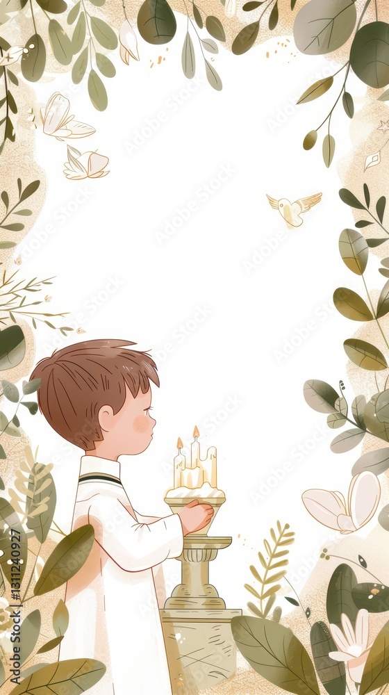 Charming first communion invitation design with boy in veil and ...