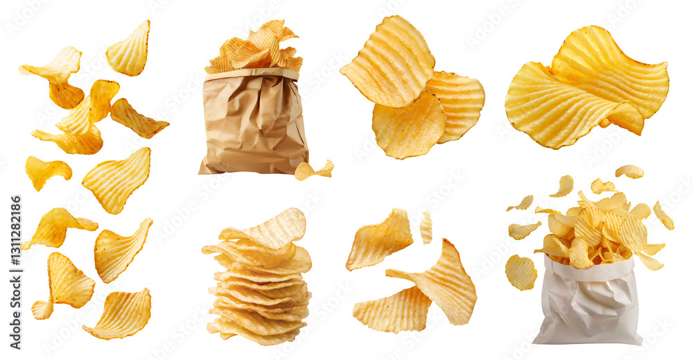 Wavy Wave ridge ripple ruffle Potato chip chips, many angles and view ...