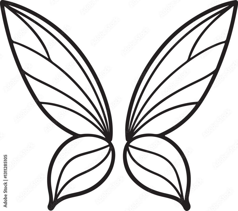 fairy wings line art, black outline, vector and illustration, coloring ...