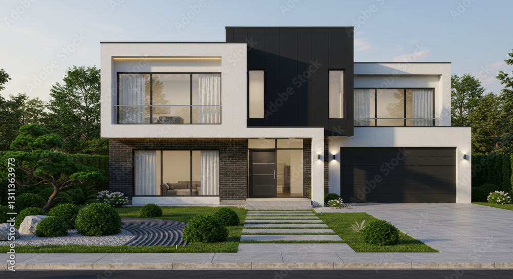 Modern House Front View Exterior Design, 3d rendering, simple and ...