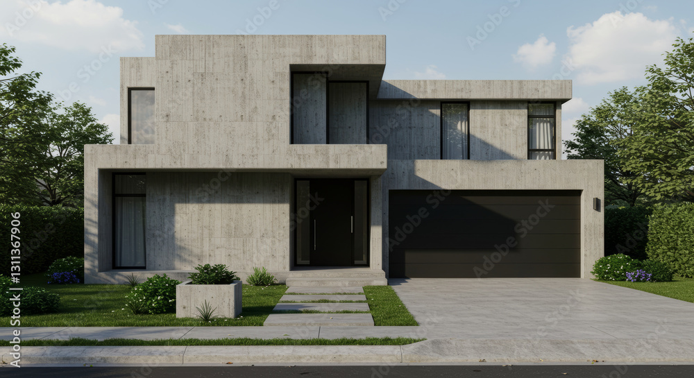Modern House Front View Exterior Design, 3d rendering, simple and ...