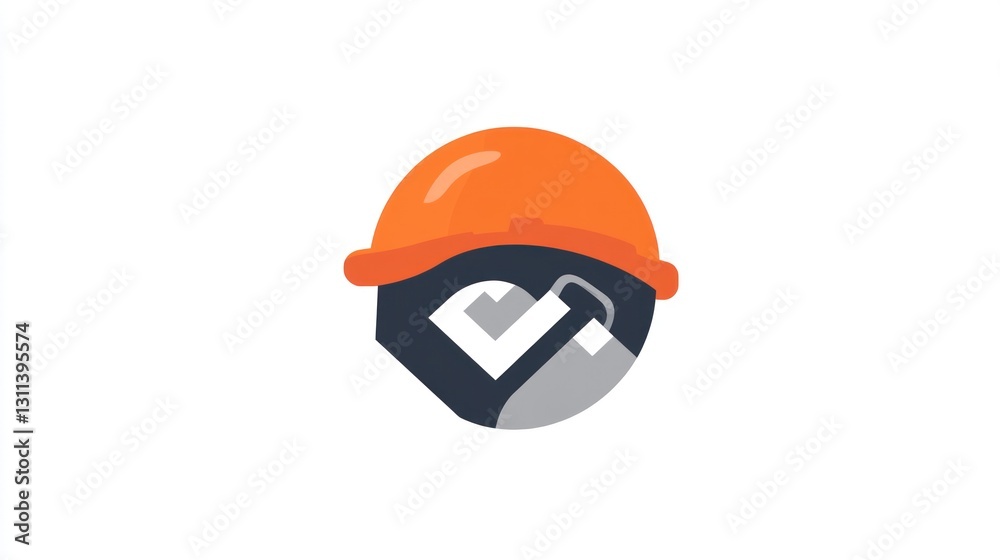 Safety helmet, construction checkmark, approval logo, graphic design ...